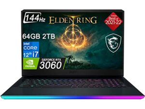 msi ge76 raider 17.3″ 144hz (intel 12th gen i7-12700h (beat i9 11980hk), geforce rtx 3060 6gb 140w, 64gb ddr5 ram, 2tb pcie ssd) fhd thin bezel gaming laptop, thunderbolt 4, rgb backlit, win 11 home