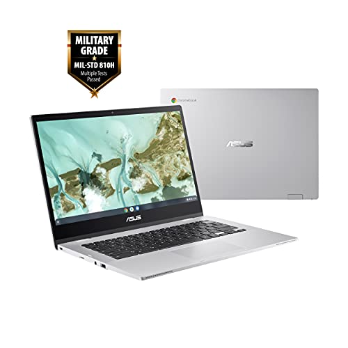 ASUS Chromebook CX1, 14" Full HD NanoEdge Display, Intel Celeron N3350 Processor, 64GB eMMC, 4GB RAM, Chrome OS, Transparent Silver, CX1400CNA-AS44FV