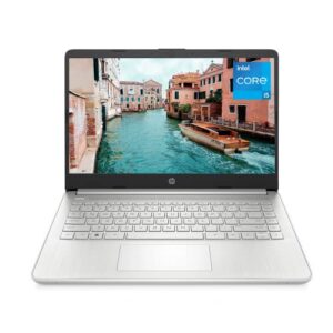 hp 14 laptop, 14″ hd screen, intel i5-1135g7 processor, 16gb ram, 512gb ssd, webcam, sd card reader, hdmi, wi-fi, windows 11 home, natural silver