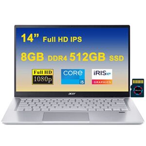 acer swift 3 14 business laptop i 14” full hd ips comfyview display i 11th gen intel 4-core i5-1135g7 i 8gb ddr4 512gb ssd i fingerprint backlit keyboard usb-c win10 silver + 32gb microsd card