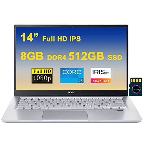 Acer Swift 3 14 Business Laptop I 14” Full HD IPS ComfyView Display I 11th Gen Intel 4-Core i5-1135G7 I 8GB DDR4 512GB SSD I Fingerprint Backlit Keyboard USB-C Win10 Silver + 32GB MicroSD Card