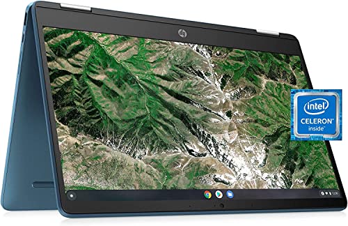 HP 2022 14" Touchscreen Chromebook x360 Convertible Laptop, Intel Celeron N4120 Processor, 4GB RAM, 64GB eMMC Storage, HD Webcam, Forest Teal, Chrome OS, 32GB SnowBell USB Card