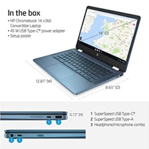 HP 2022 14" Touchscreen Chromebook x360 Convertible Laptop, Intel Celeron N4120 Processor, 4GB RAM, 64GB eMMC Storage, HD Webcam, Forest Teal, Chrome OS, 32GB SnowBell USB Card