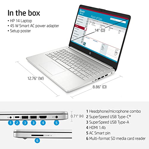 2022 Newest HP Laptop, 14 inch HD Display, Intel Core i5-1135G7 Processor, 16GB RAM, 512GB SSD, Intel Iris Xe Graphics, Webcam, WiFi, Bluetooth, Natural Silver, Windows 11 Home, Bundle with JAWFOAL