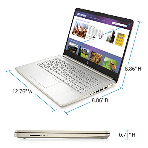 HP 2022 Newest Stream 14" HD Laptop, Intel Celeron N4020(up to 2.8GHz), 8GB RAM, 128GB Space(64GB eMMC+64GB Card), 1-Year Office 365, WiFi, HDMI, USB-C, Webcam, Bluetooth, Windows 10S, Gold+JVQ MP