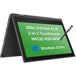 lenovo 300e 11.6″ 2-in-1 touchscreen winbook (intel n4120, 4gb ram, 64gb storage, stylus, webcam) ruggedized, water resistant, convertible education laptop, ist computers pen, windows 10 / 11 pro