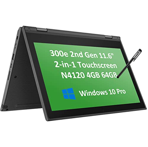 Lenovo 300e 11.6" 2-in-1 Touchscreen Winbook (Intel N4120, 4GB RAM, 64GB Storage, Stylus, Webcam) Ruggedized, Water Resistant, Convertible Education Laptop, IST Computers Pen, Windows 10 / 11 Pro