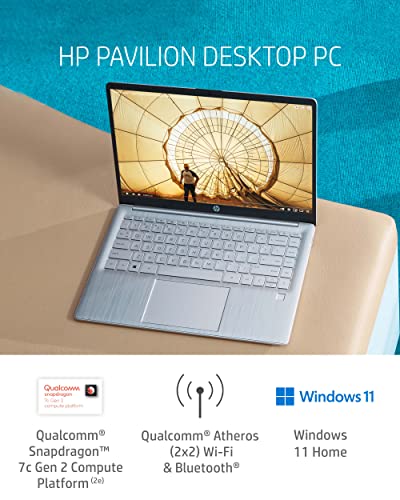 HP 14 Laptop, Qualcomm Snapdragon 7c Processor, 8 GB RAM, 128 GB eMMC, 14-inch Full HD Touchscreen, Windows 11 Home, Thin & Portable, Long Battery Life, Wi-Fi 5 & Bluetooth 5 Combo (14-ed0010nr, 2021)