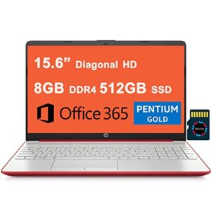 hp notebook 15 business laptop i 15.6” diagonal hd display i intel pentium gold 6405u i 8gb ddr4 512gb ssd i intel uhd graphics i hdmi usb-c office365 win10 scarlet red + 32gb microsd card