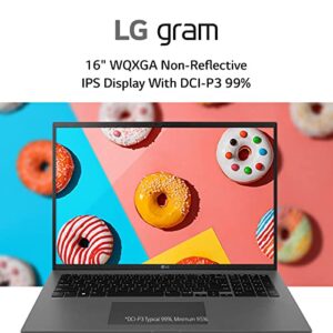 LG gram (2022) 16Z90Q Ultra Lightweight Laptop, 16" (2560 x 1600) IPS Display, Intel Evo 12th Gen i7 1260P Processor, 16GB LPDDR5, 1TB NVMe SSD, FHD Webcam, WiFi 6E, Thunderbolt 4, Windows 11, Gray