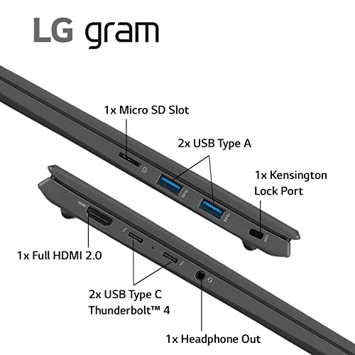 LG gram (2022) 16Z90Q Ultra Lightweight Laptop, 16" (2560 x 1600) IPS Display, Intel Evo 12th Gen i7 1260P Processor, 16GB LPDDR5, 1TB NVMe SSD, FHD Webcam, WiFi 6E, Thunderbolt 4, Windows 11, Gray