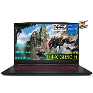 msi katana gf76 17 gaming laptop 17.3” fhd ips 144hz display 11th gen intel 8-core i7-11800h 16gb ram 512gb ssd geforce rtx 3050 ti 4gb backlit usb-c nahimic win10 black + hdmi cable