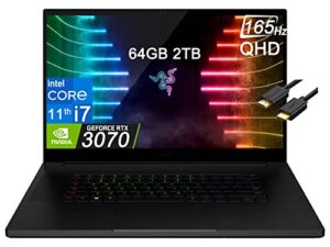 razer blade pro 17 (17.3″ qhd 165hz, intel i7-11800h, 64gb ram, 2tb pcle ssd, geforce rtx 3070 8gb), chroma rgb gaming laptop, ir webcam, wifi 6e, ray tracing, ist cable, windows 10 home