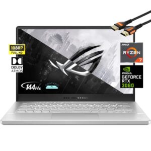 asus 2022 asus rog zephyrus 14” flagship gaming laptop, amd ryzen 7 5800hs(8 cores), geforce rtx 3060 6gb gddr6, 144hz 100% srgb pantone, backlit keyboard, white (16gb ram | 512gb pcie ssd)