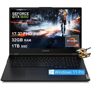 lenovo legion 5 17 gaming laptop 17.3″ fhd ips display amd hexa-core ryzen 5 5600h (beats i7-10750h) 32gb ram 1tb ssd geforce gtx 1650 4gb backlit usb-c nahimic win11 pro black + hdmi cable