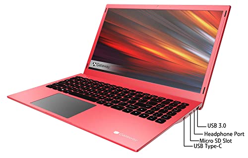 Gateway 15.6 FHD Ultra Slim Notebook in Red Intel Quad Core up to 3.1Ghz 4GB DDR4 128GB SSD Tuned by THX Audio HDMI Cortana Webcam Windows 11 (Renewed)