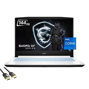 msi sword 3070ti gaming laptop, 15.6″ fhd ips 144hz, 12th gen intel 10-core i7-12650h, geforce rtx 3070 ti, 32gb ram, 1tb pcie ssd, vr ready, usb-c, rj45, backlit, white, sps hdmi 2.1 cable, win 11