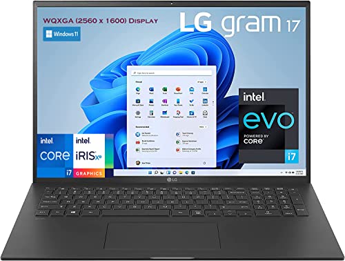 LG Gram 17 Ultra-Lightweight Laptop, 17" IPS WQXGA (2560 x 1600) 16:10 DCI-P3 99% Display, Intel Evo i7-1195G7, 2X Thunderbolt4, 20 Long Battery Life, Wi-Fi 6, Webcam (16GB 4266MHz RAM | 1TB PCIe SSD)