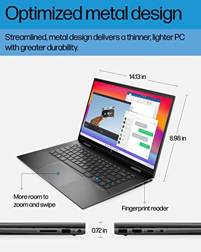 HP ENVY x360 Convertible-Laptop, AMD Ryzen 5 5625U, 8 GB-RAM, 512 GB SSD, 15.6' FHD Touchscreen, Windows 11 Home, HP Fast Charge, Camera-Cover, Mute Button & Fingerprint Reader (15-eu1010nr, 2022)