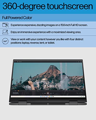 HP ENVY x360 Convertible-Laptop, AMD Ryzen 5 5625U, 8 GB-RAM, 512 GB SSD, 15.6' FHD Touchscreen, Windows 11 Home, HP Fast Charge, Camera-Cover, Mute Button & Fingerprint Reader (15-eu1010nr, 2022)