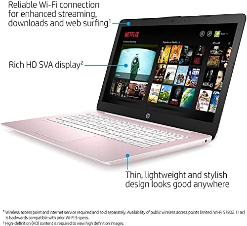 HP 2022 Stream 14" HD Thin and Light Laptop, Intel Celeron N4000 Processor, 4GB RAM, 64GB eMMC, HDMI, Webcam, WiFi, Bluetooth, 1 Year Office 365, Windows 11 S, Rose Pink, IFT 32GB USB Drive