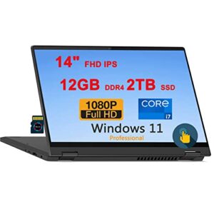 lenovo ideapad flex 5 14 2-in-1 laptop | 14″ fhd ips glossy multi-touch | 11th gen 4-core i7-1165g7 | 12gb ddr4 2tb ssd | fingerprint backlit hdmi usb-c win11pro graphite grey + 32gb microsd card