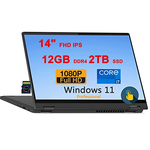 Lenovo IdeaPad Flex 5 14 2-in-1 Laptop | 14" FHD IPS Glossy Multi-Touch | 11th Gen 4-core i7-1165G7 | 12GB DDR4 2TB SSD | Fingerprint Backlit HDMI USB-C Win11Pro Graphite Grey + 32GB MicroSD Card