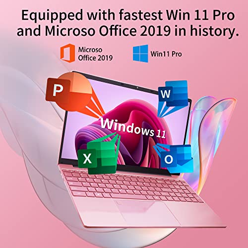 【Win11/MS Office2019】 15.6inch FHD Large Screen high Performance Laptop high Speed Celeron N5095(2.0Ghz) CPU 16G RAM+512GB SSD High capacity battery Notebook PC with Backlit keyboard(512G, Rose Gold)