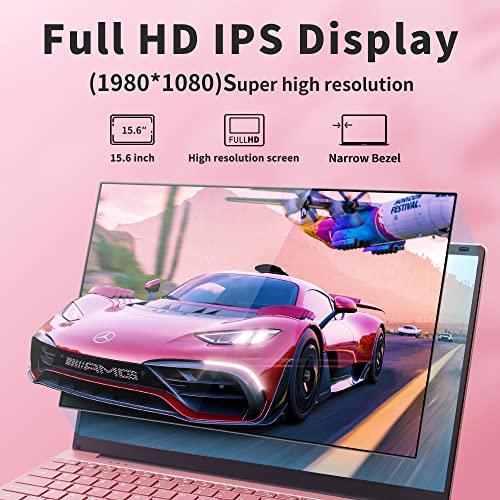 【Win11/MS Office2019】 15.6inch FHD Large Screen high Performance Laptop high Speed Celeron N5095(2.0Ghz) CPU 16G RAM+512GB SSD High capacity battery Notebook PC with Backlit keyboard(512G, Rose Gold)