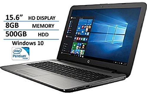 2017 HP 15.6" HD High Performance Laptop PC, Intel Pentium Quad-Core Processor, 8GB DDR4 RAM 500GB HDD DVD +/- RW 8.5-Hour Battery Life WIFI HDMI Webcam Windows 10, Silver