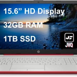 HP Laptop, 15.6" HD Display, Intel Pentium Gold 6405U 2.4 GHz Processor, 32GB Memory, 1TB SSD, SD Card Reader, Webcam, HDMI, USB-C, RJ-45, Wi-Fi, Windows OS, Red, JVQ MP