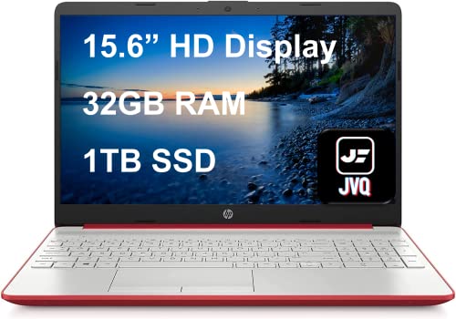 HP Laptop, 15.6" HD Display, Intel Pentium Gold 6405U 2.4 GHz Processor, 32GB Memory, 1TB SSD, SD Card Reader, Webcam, HDMI, USB-C, RJ-45, Wi-Fi, Windows OS, Red, JVQ MP