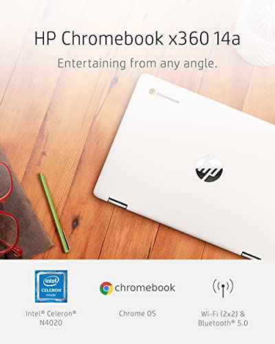 HP Chromebook x360 14 Laptop, Intel Celeron Processor, 4 GB RAM, 32 GB eMMC, 14” HD (1366 x 768), Chrome OS, Work, Streaming, School, Long Battery Life (14a-ca0050nr, 2021) (Renewed)