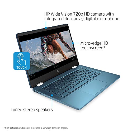 HP Chromebook x360 14" Touchscreen Laptop, Intel Celeron N4020, 4GB RAM, 64GB HD, Chrome OS, Forest Teal/Light Teal, 14a-ca0190wm