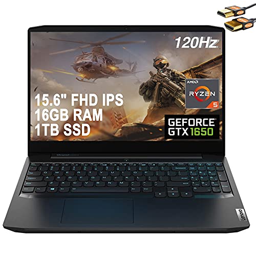 Lenovo IdeaPad 3 Gaming 15 Laptop 15.6" FHD IPS 120Hz AMD 6-Core Ryzen 5 4600H (Beats i7-8750H) 16GB RAM 1TB SSD GeForce GTX 1650 4GB Backlit USB-C Dolby Win10 Black + HDMI Cable