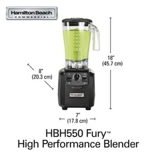 Hamilton Beach Commercial HBH550 The Fury Blender, 3 hp, 2 Speeds, Pulse, 64 oz./1.8 L Cutter Assembly Polycarbonate Container, 18.04" Height, 8.89" Width, 8.07" Length, Black