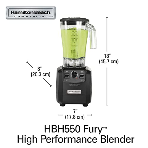 Hamilton Beach Commercial HBH550 The Fury Blender, 3 hp, 2 Speeds, Pulse, 64 oz./1.8 L Cutter Assembly Polycarbonate Container, 18.04" Height, 8.89" Width, 8.07" Length, Black