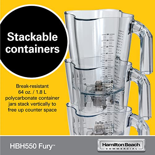 Hamilton Beach Commercial HBH550 The Fury Blender, 3 hp, 2 Speeds, Pulse, 64 oz./1.8 L Cutter Assembly Polycarbonate Container, 18.04" Height, 8.89" Width, 8.07" Length, Black