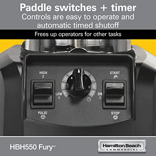 Hamilton Beach Commercial HBH550 The Fury Blender, 3 hp, 2 Speeds, Pulse, 64 oz./1.8 L Cutter Assembly Polycarbonate Container, 18.04" Height, 8.89" Width, 8.07" Length, Black