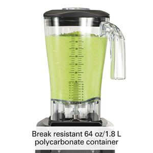 Hamilton Beach Commercial HBH550 The Fury Blender, 3 hp, 2 Speeds, Pulse, 64 oz./1.8 L Cutter Assembly Polycarbonate Container, 18.04" Height, 8.89" Width, 8.07" Length, Black