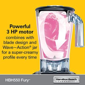 Hamilton Beach Commercial HBH550 The Fury Blender, 3 hp, 2 Speeds, Pulse, 64 oz./1.8 L Cutter Assembly Polycarbonate Container, 18.04" Height, 8.89" Width, 8.07" Length, Black