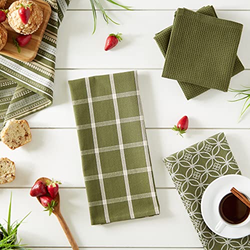 DII Assorted Woven Kitchen Set, Dishtowel, 18x28, Dishcloth, 13x13, Sage, 5 Piece