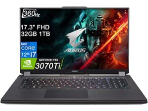 gigabyte aorus 17 xe5 (17.3″ fhd 360hz, intel 12th gen i7-12700h, 32gb ddr5 ram, 1tb pcie ssd, nvidia geforce rtx 3070ti), thin bezel gaming laptop, thunderbolt 4, rgb backlit, win 11 home