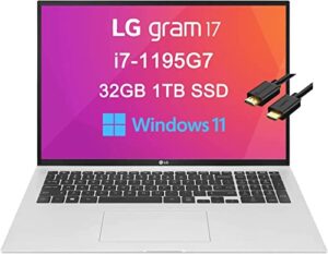 lg gram 17 17z95p ultra-lightweight 17″ qhd+ ips (intel i7-1195g7, 32gb ram, 1tb pcie ssd) military grade business laptop, 19.5hr battery, backlit kb, 2 x thunderbolt 4, webcam, windows 11 home