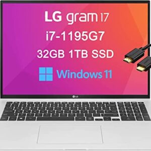 LG Gram 17 17Z95P Ultra-Lightweight 17" QHD+ IPS (Intel i7-1195G7, 32GB RAM, 1TB PCIe SSD) Military Grade Business Laptop, 19.5hr Battery, Backlit KB, 2 x Thunderbolt 4, Webcam, Windows 11 Home