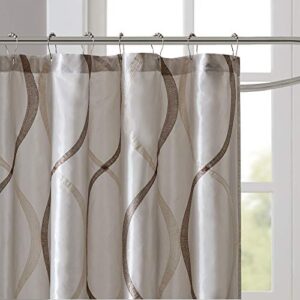 Madison Park Serendipity Shower Curtain, Embroidery Ogee Design, Modern Bathroom Decor, Machine Washable, Fabric Privacy Screen 72x72, Ivory