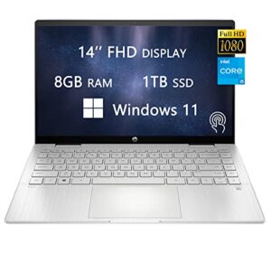 2022 newest hp pavilion x360 2-in-1 touch-screen laptops, 14 inch fhd computer, 12th gen intel core i5-1235u, 8gb ram, 1tb ssd, backlit keyboard, fingerprint reader, webcam windows 11, lioneye mp