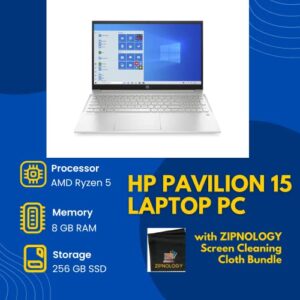 HP Pavilion 15.6'' 1080P FHD IPS Business Laptop, AMD Ryzen 5-4500U 6-core, 8 GB DDR4, 256 GB SSD PCIe NVMe, AMD Radeon Graphics, HDMI, Bluetooth 5, WiFi, Windows 10 + Zipnology Cloth -New (eh0076nr)