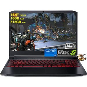 acer nitro 5 gaming laptop 15.6″ fhd ips 144hz display 11th generation intel octa-core i7-11800h 16gb ram 512gb ssd geforce rtx 3050 ti 4gb graphic backlit usb-c win11 + hdmi cable