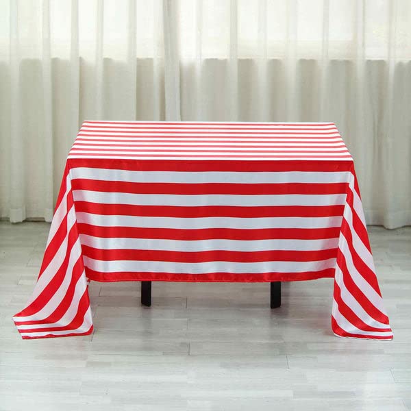 TABLECLOTHSFACTORY 60"x102" Red & White Stripe Satin Rectangle Tablecloth Seamless Tablecloth for Wedding Party Event